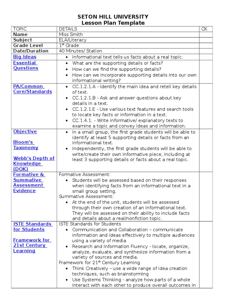 Lesson Plan Informational Writing | PDF | Educational Assessment ...