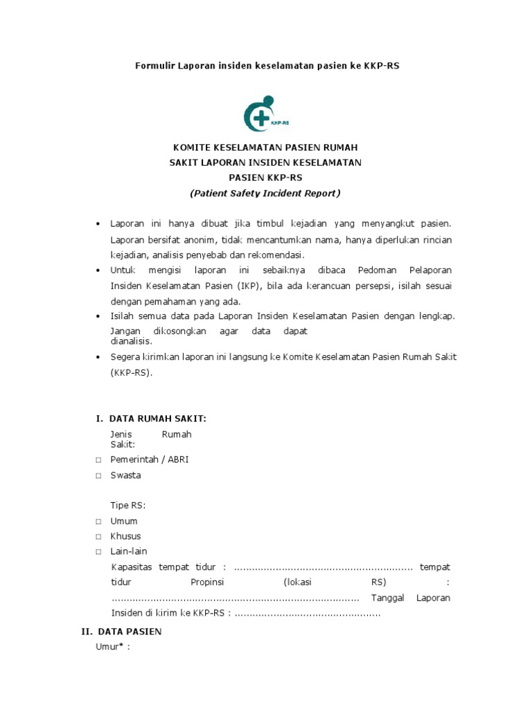 Formulir Laporan Ikp Ke Kkprs | PDF