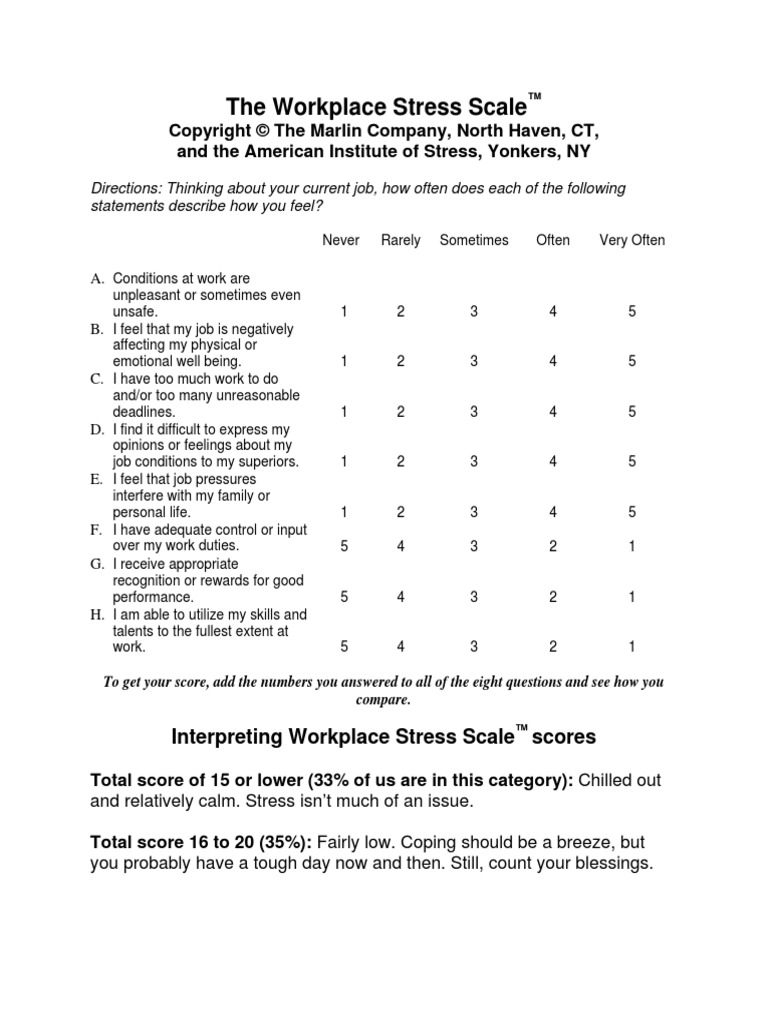 The Workplace Stress Scale | PDF | Self-Improvement | Lifestyle
