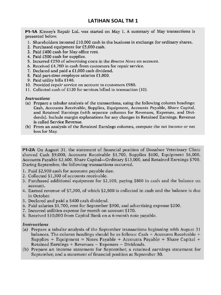 LATIHAN SOAL Chapter 1 Accounting in Action | PDF