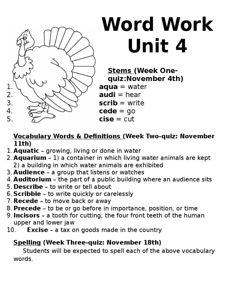 Word Work Unit 4 | PDF