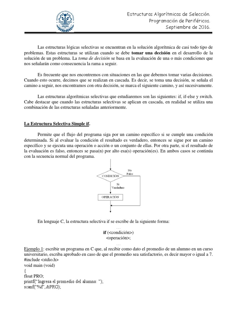 Estructuras Selectivas en C | PDF | Algoritmos | Programa de computadora