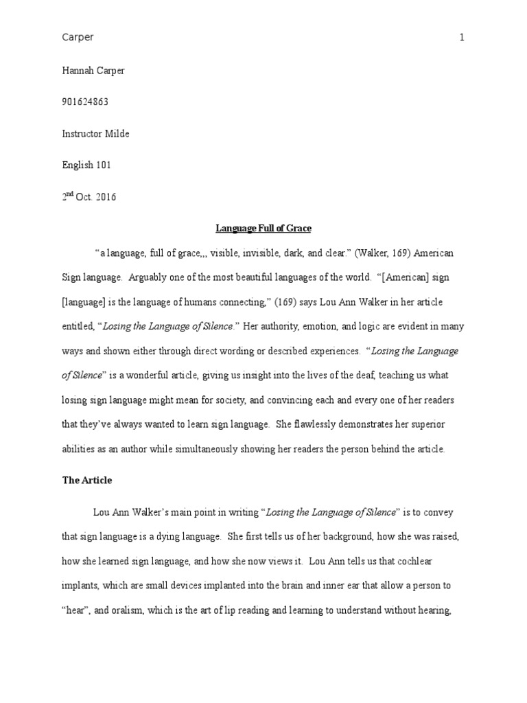 Asl Paper Eng 101 | PDF | Hearing Loss | Sign Language