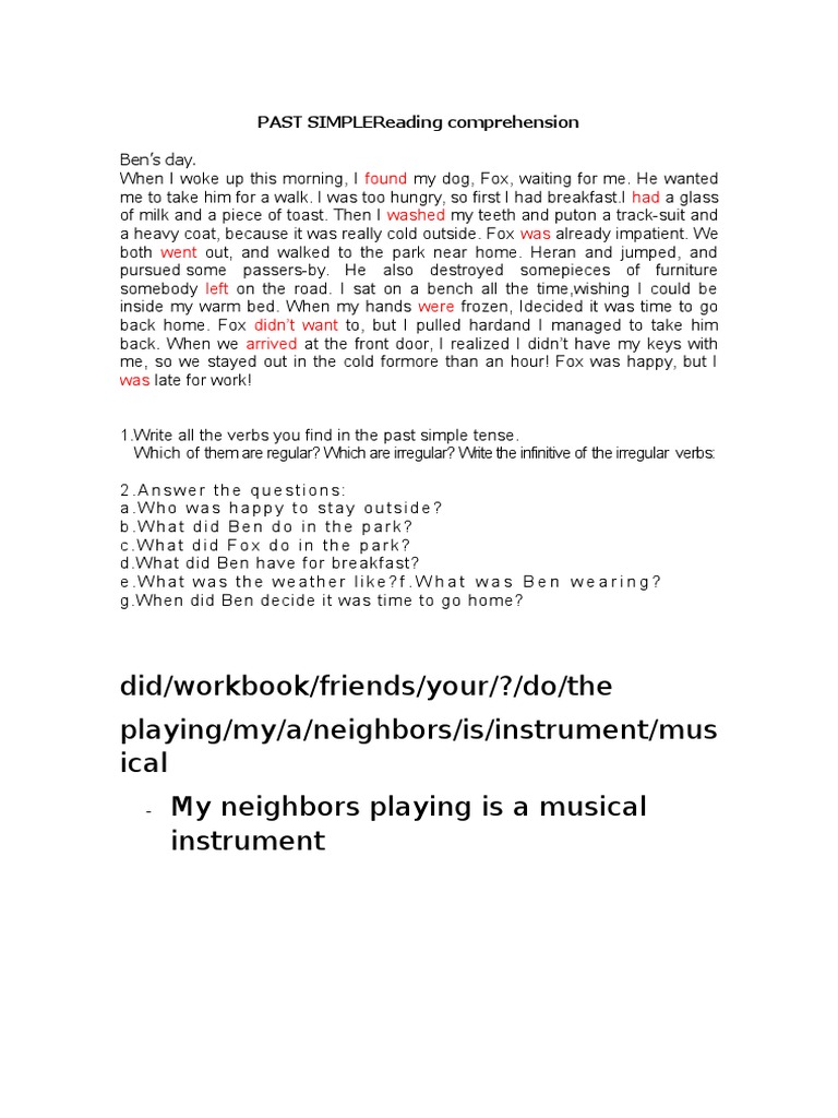 Past Simple Reading Exercise | PDF