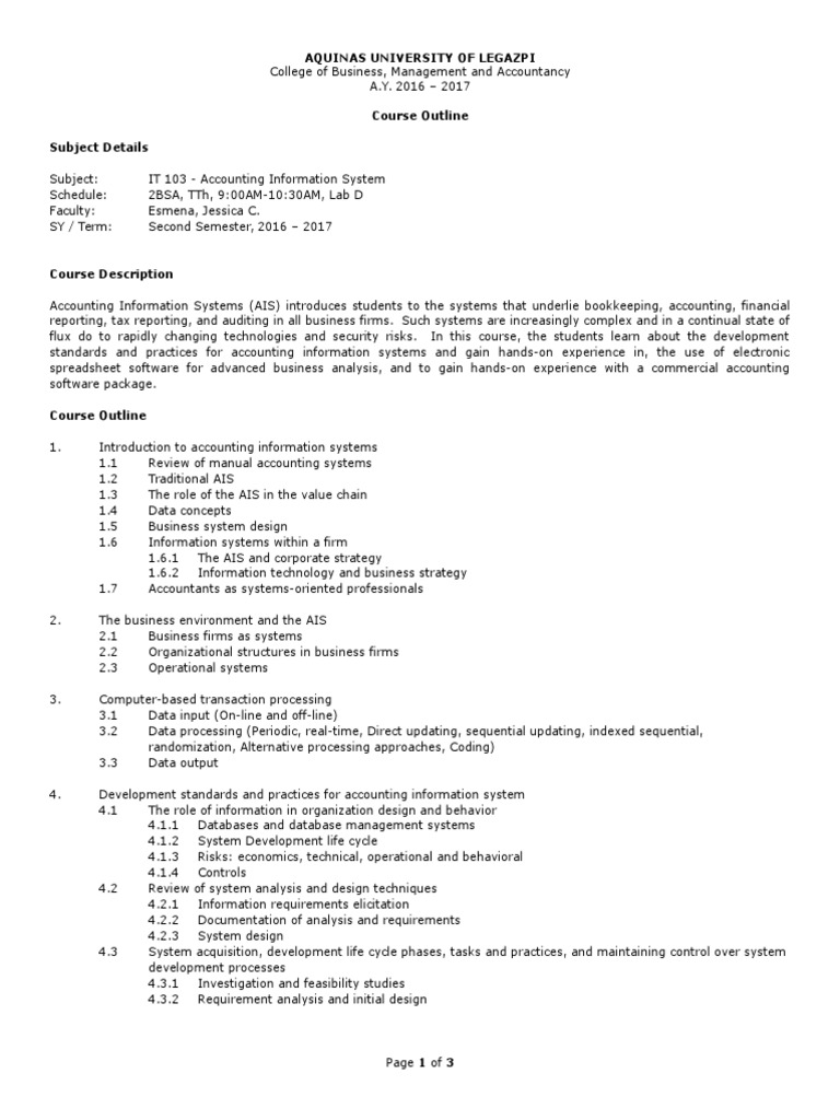 Aquinas University of Legazpi | PDF | Information System | Accounting