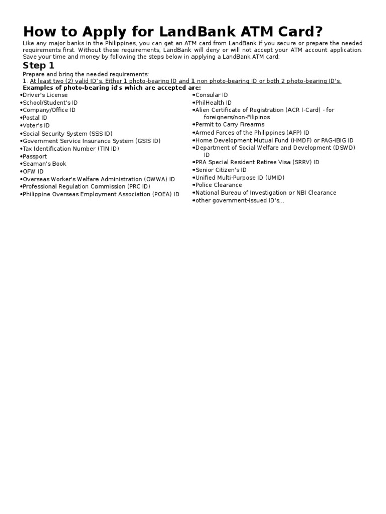 Land Bank | Identity Document | Automated Teller Machine
