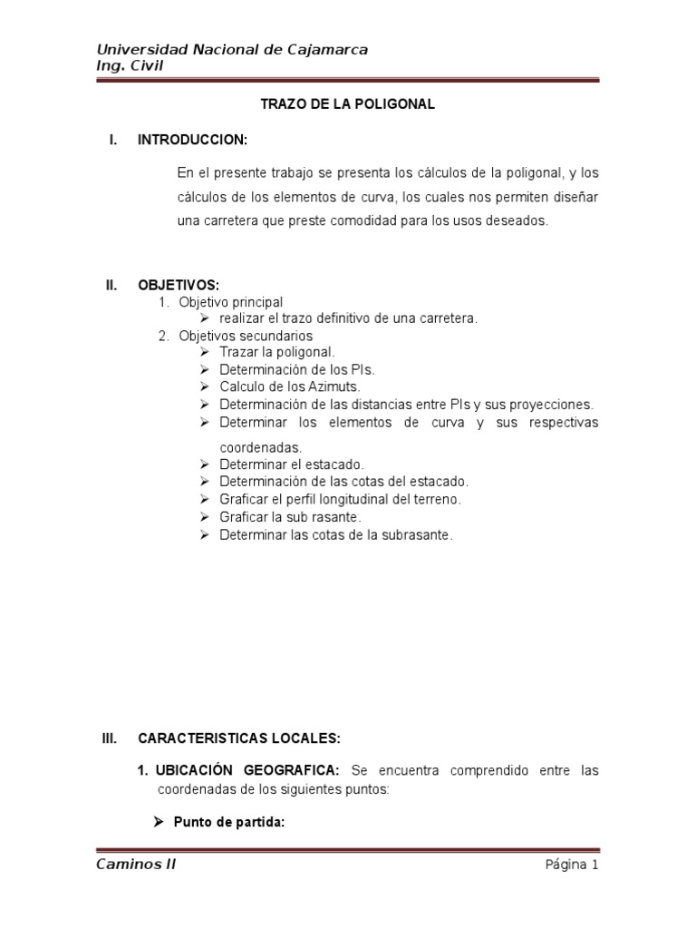 Cálculo y diseño de la poligonal y elementos de curva de una carretera ...