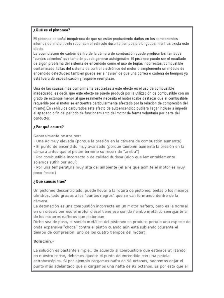 Qué Es El Pistoneo | Descargar gratis PDF | Gasolina | Pistón