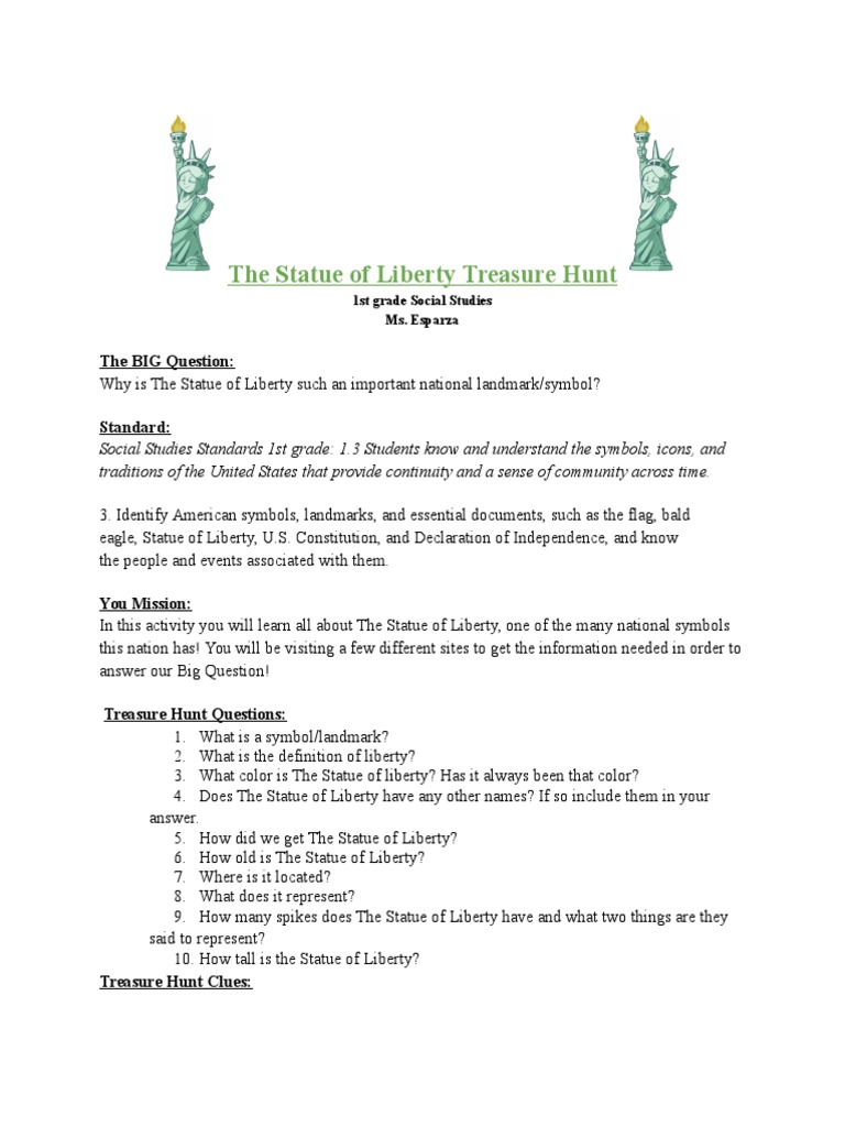 Statue of Liberty Treasure Hunt Activity | PDF