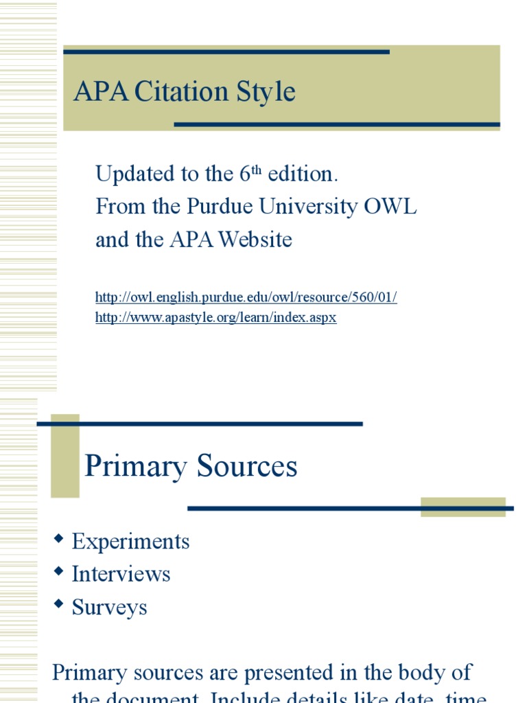 APA Citation Style: Updated To The 6 Edition. From The Purdue ...
