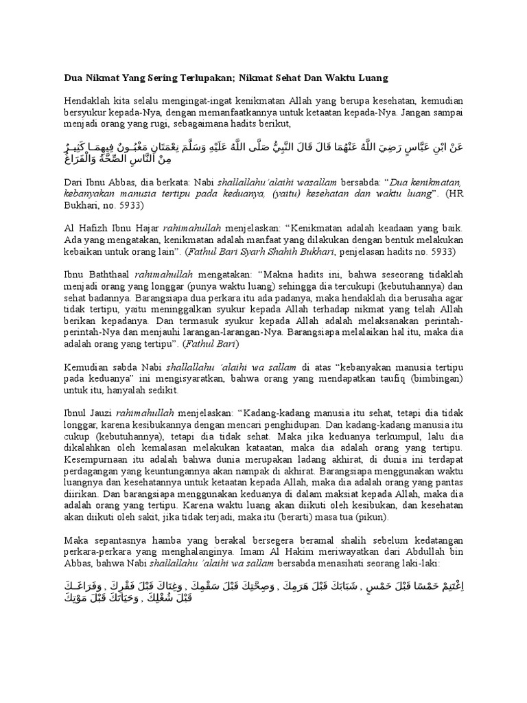 Dua Nikmat Yang Sering Terlupakan | PDF