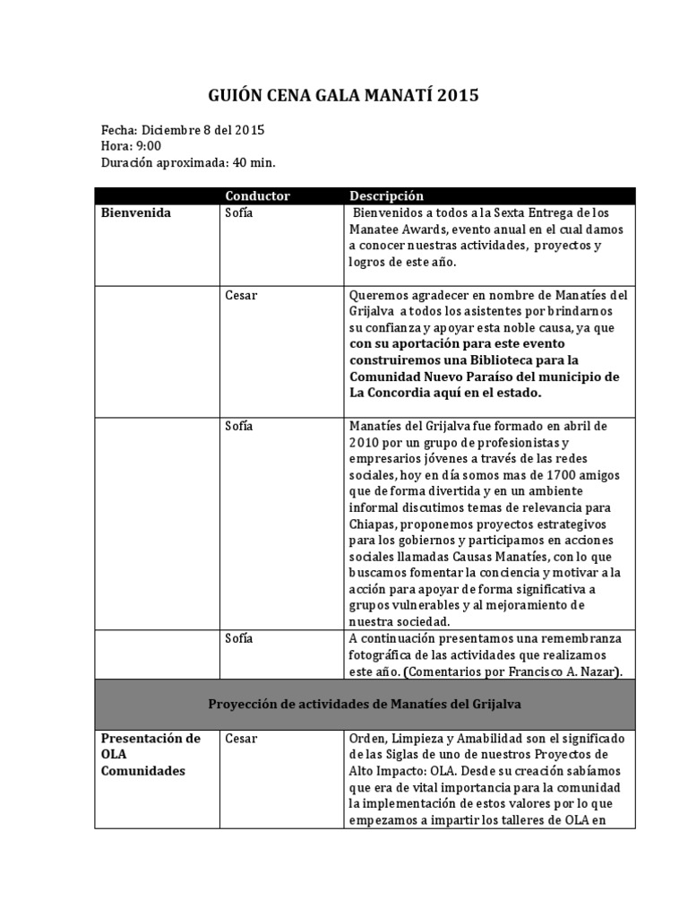 Ejemplo de Guión para Una Cena Gala. | PDF | Liderazgo
