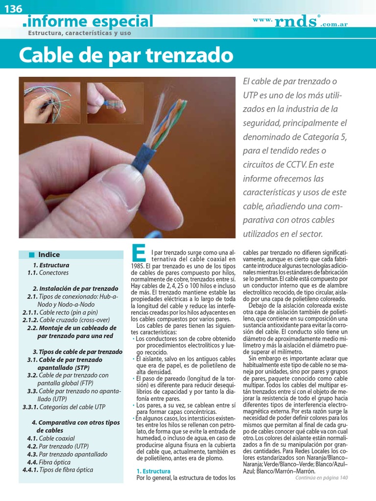 Cable UTP PDF | PDF | Cable coaxial | Fibra óptica