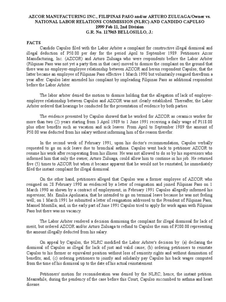Azcor v. NLRC | PDF | Employment | Complaint