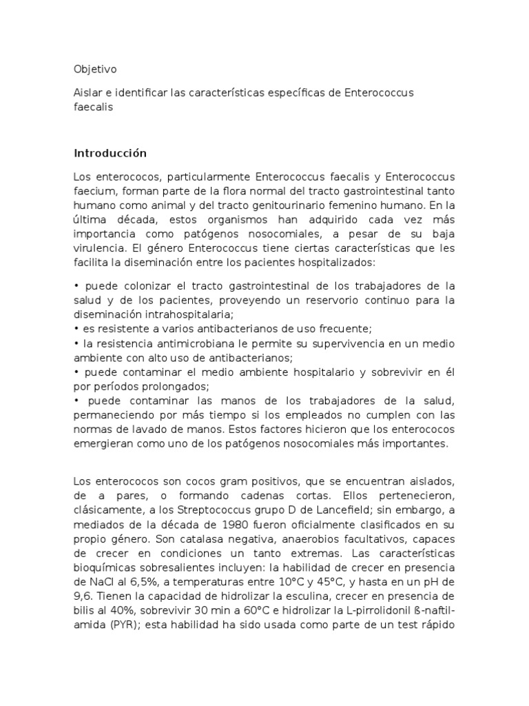 Practica #5 Aislar e Identificar Las Características Específicas de Enterococcus Faecalis | PDF ...