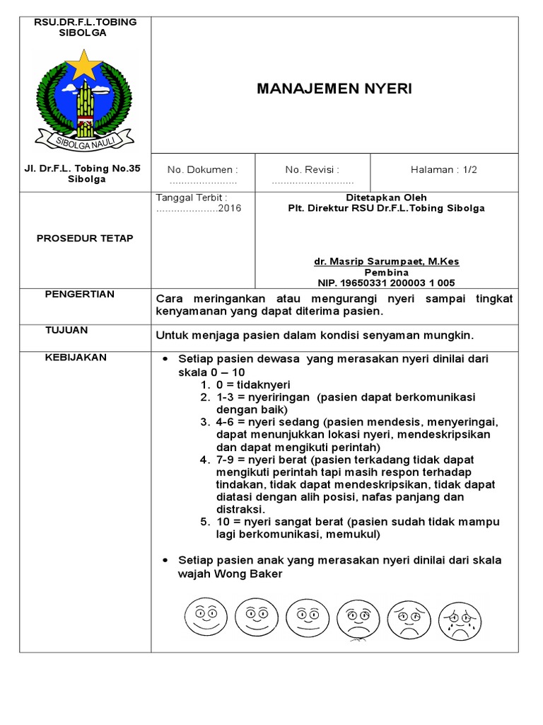 Prosedur Manajemen Nyeri RSU Tobing | PDF