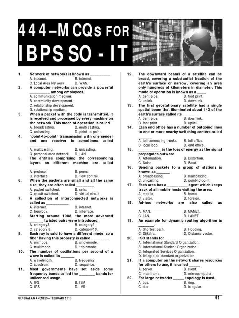41-58 It MCQS | PDF | Relational Database | Computer Network