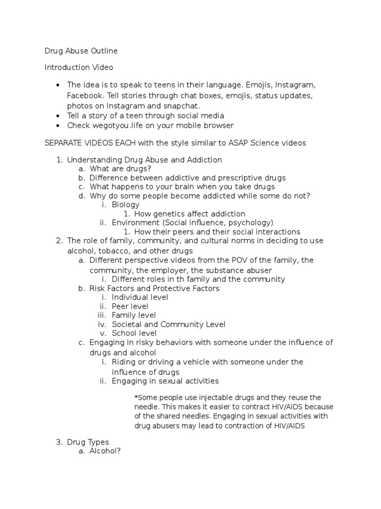 Drug Abuse Outline | Recreational Drug Use | Substance Abuse