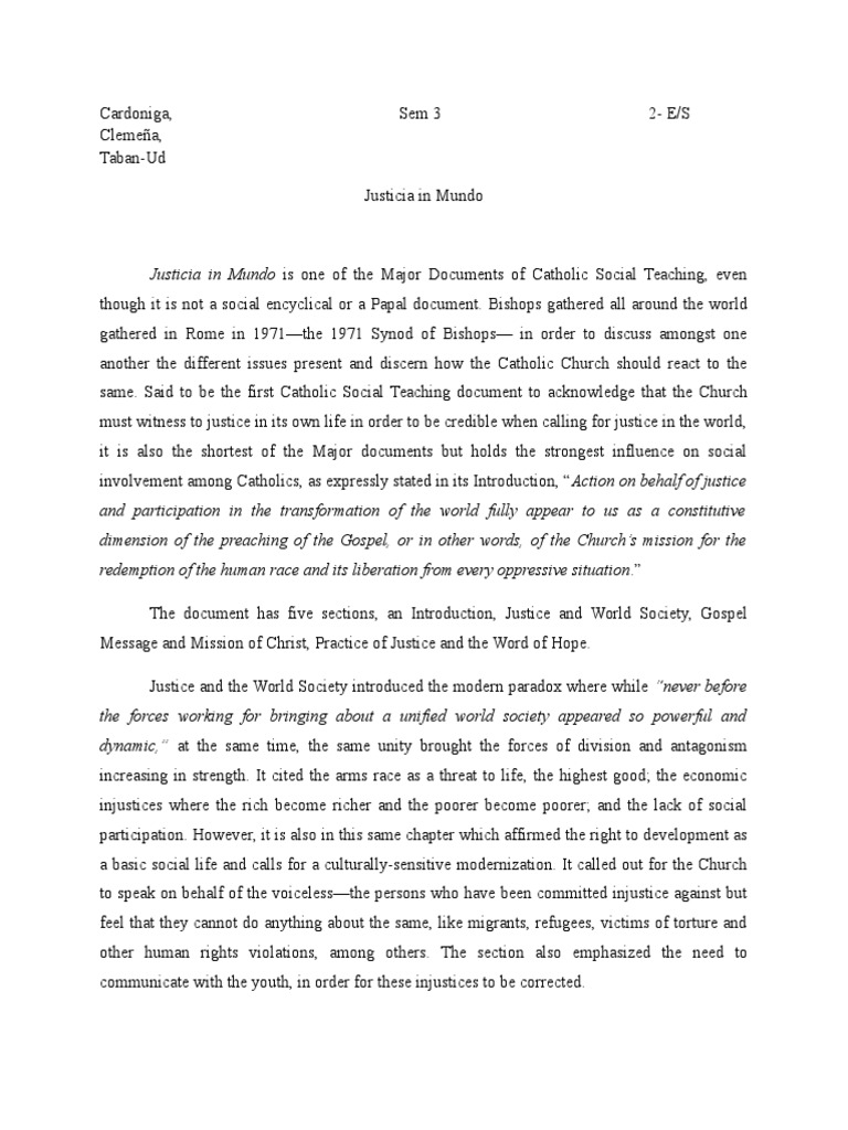 Justicia in Mundo | PDF | The Gospel | Catholic Social Teaching