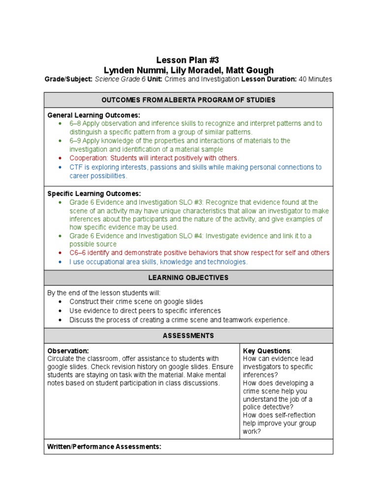 Lesson Plan 3 | PDF | Lesson Plan | Crime Scene
