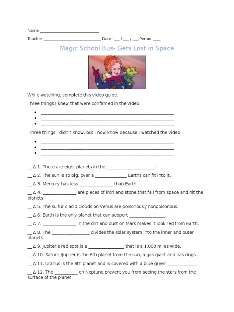 Magic School Bus Space Video Guide | PDF | Career & Growth