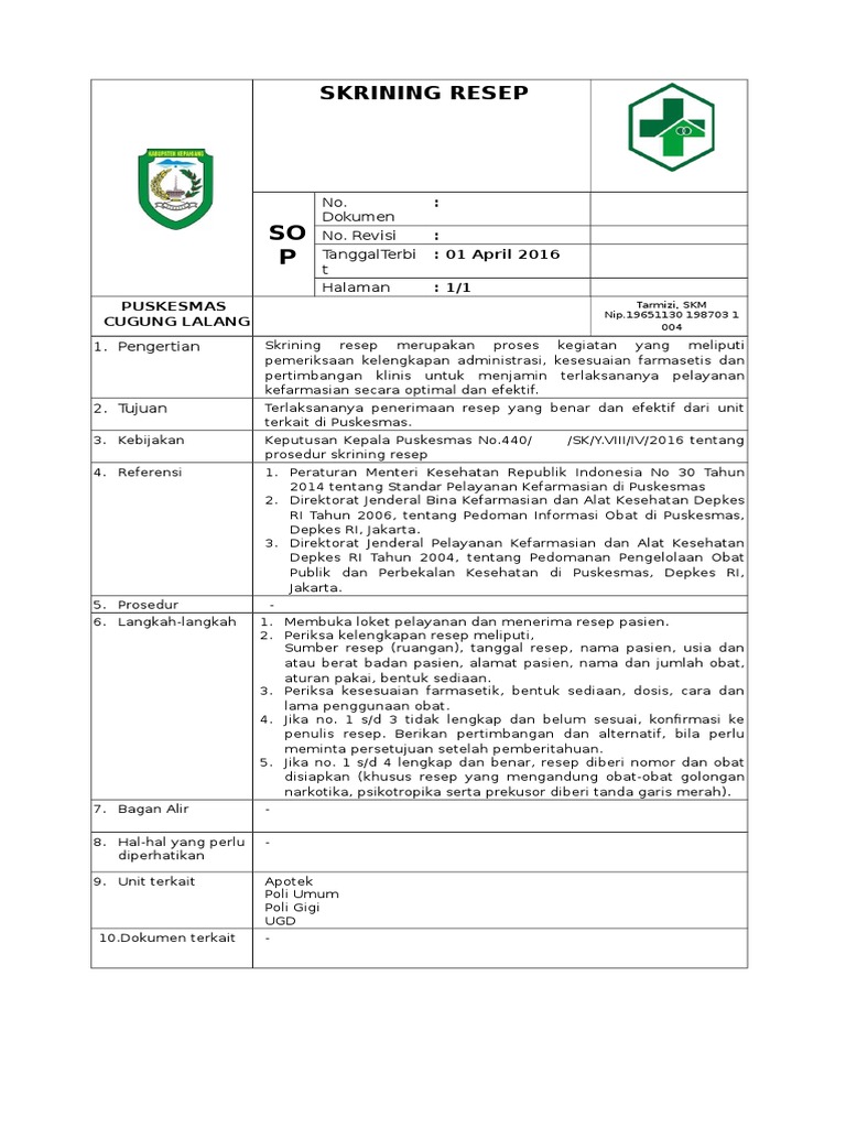 Sop Skrining Resep | PDF | Kesehatan Holistik
