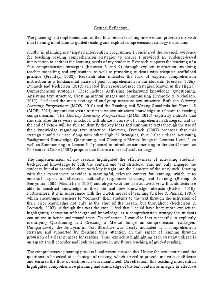 Critical Reflection | PDF | Reading Comprehension | Reading (Process)