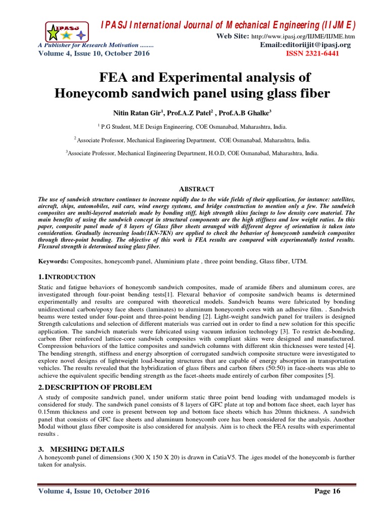 FEA and Experimental Analysis of Honeycomb Sandwich Panel Using Glass ...