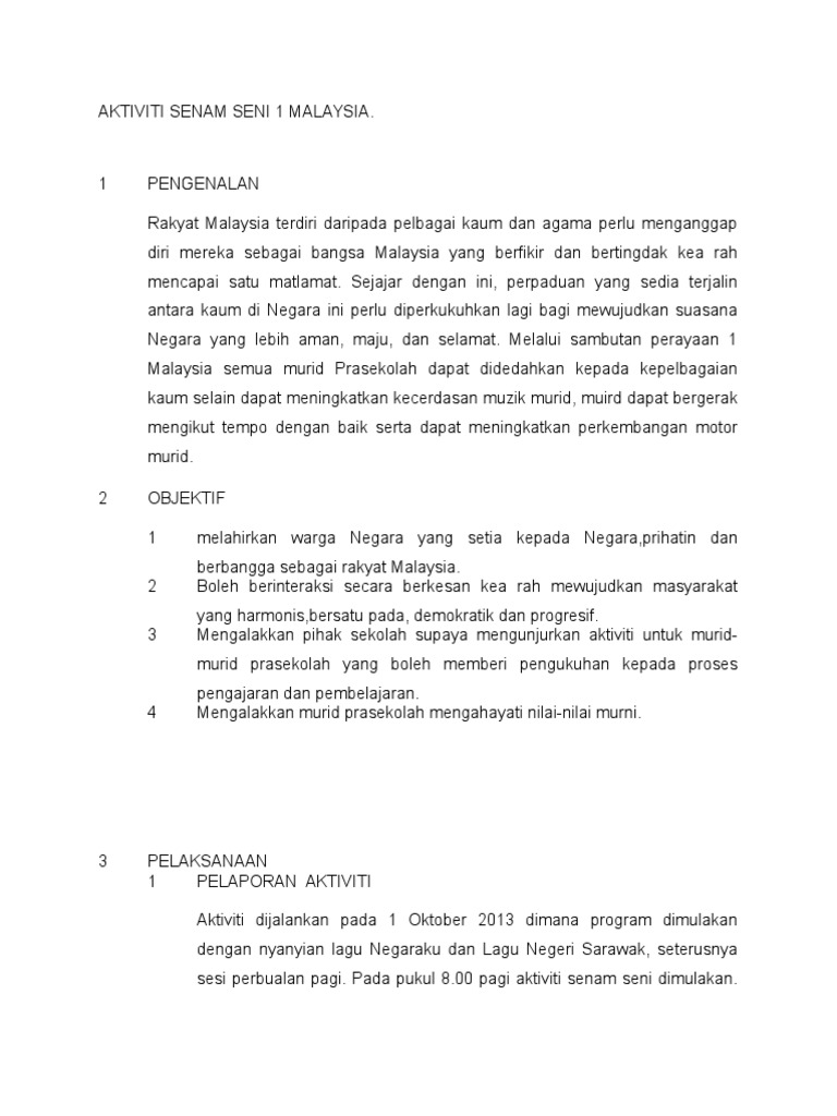 Aktiviti Senam Seni 1 Malaysia | PDF