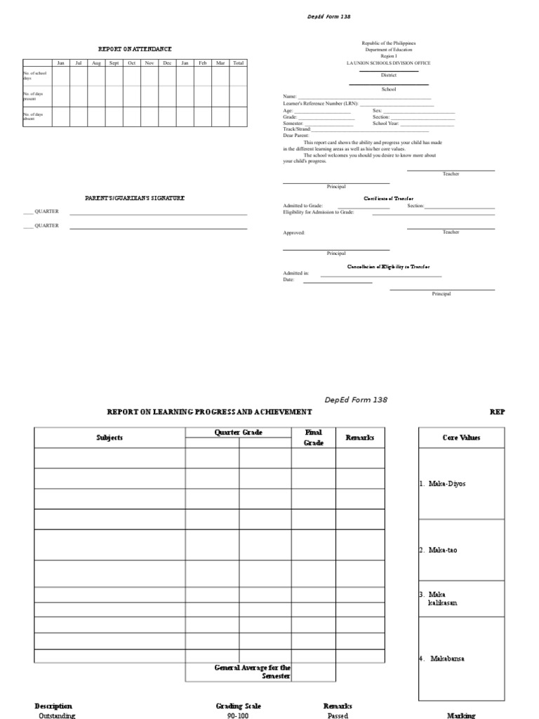 Form 138 Shs | PDF