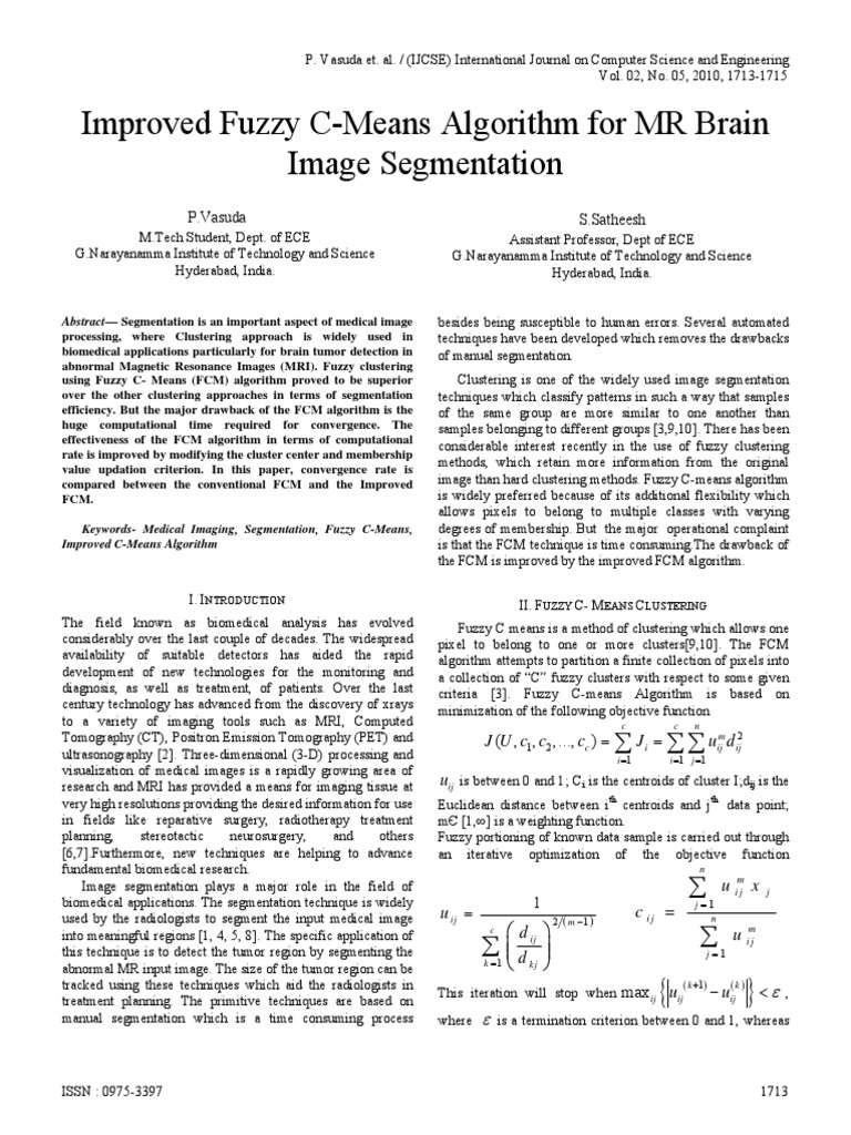 Improved Fuzzy C-Means Algorithm For MR Brain Image Segmentation | PDF