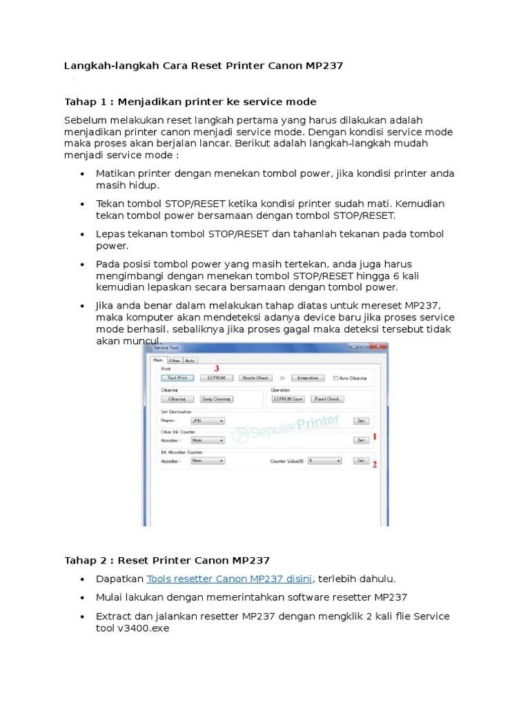 Resetter Canon Pixma Mp237 | PDF