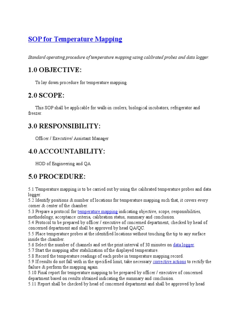 SOP For Temperature Mapping | PDF