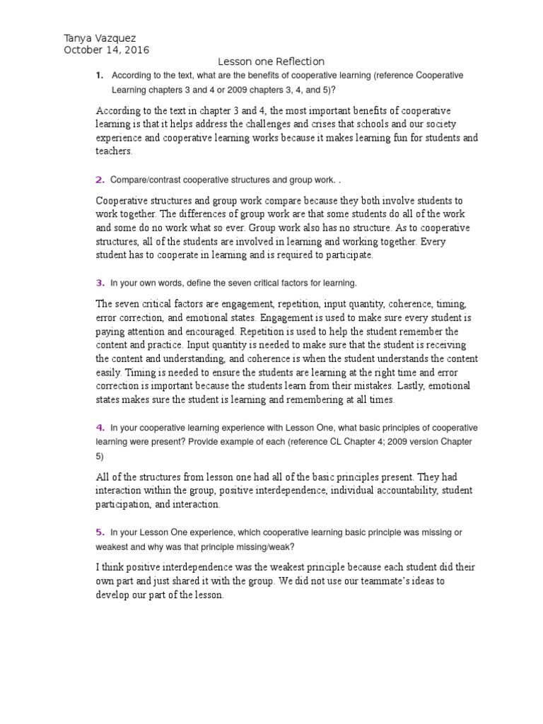 Lesson One Reflection | PDF