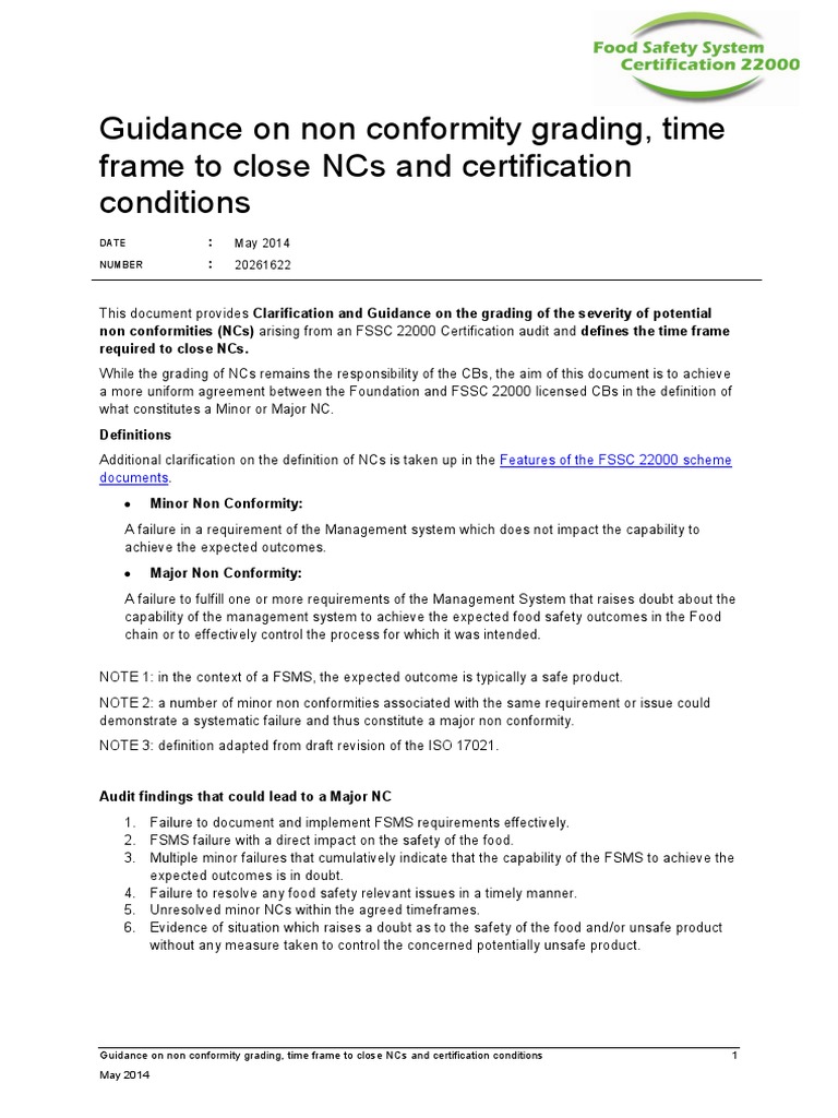 Non-Conformity Grading & Closure Guidelines | PDF | Audit | Food Safety