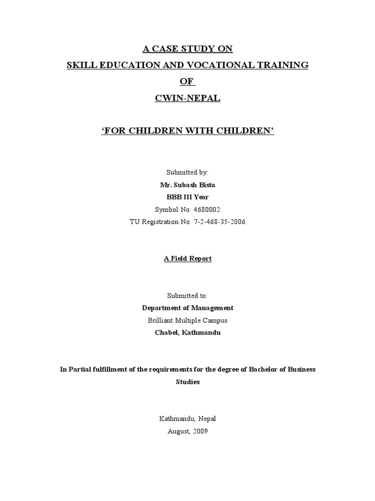 A CASE STUDY On (Skill Education & Vocational Training of Nepal (CWIN ...
