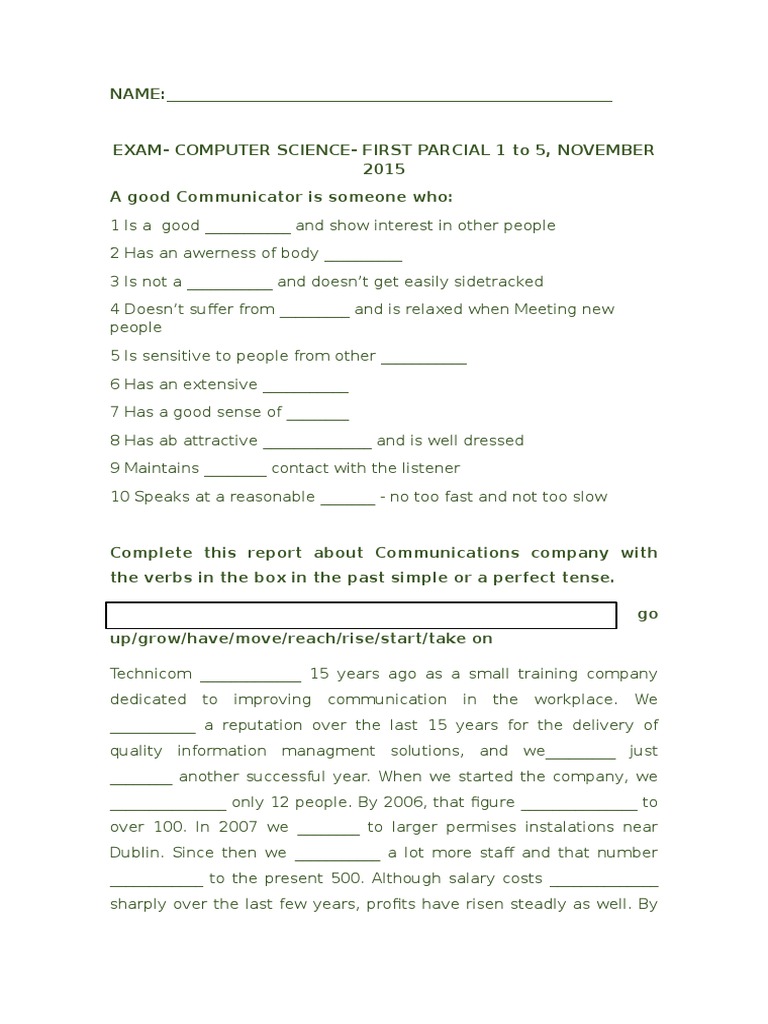 Exam First Parcial Computer Sciencie | PDF | Linguistics | Grammar