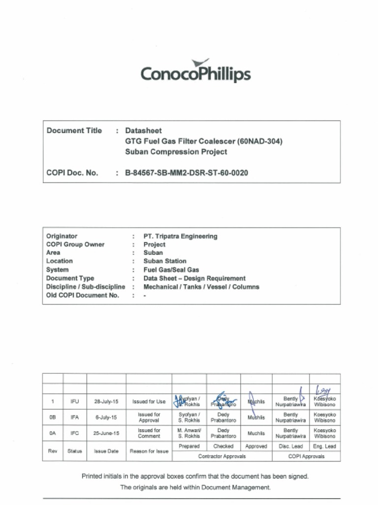 B 84567 SB Mm2 DSR ST 60 0020 - 1 - Aoc - GTG Fuel Gas Filter Coalescer ...