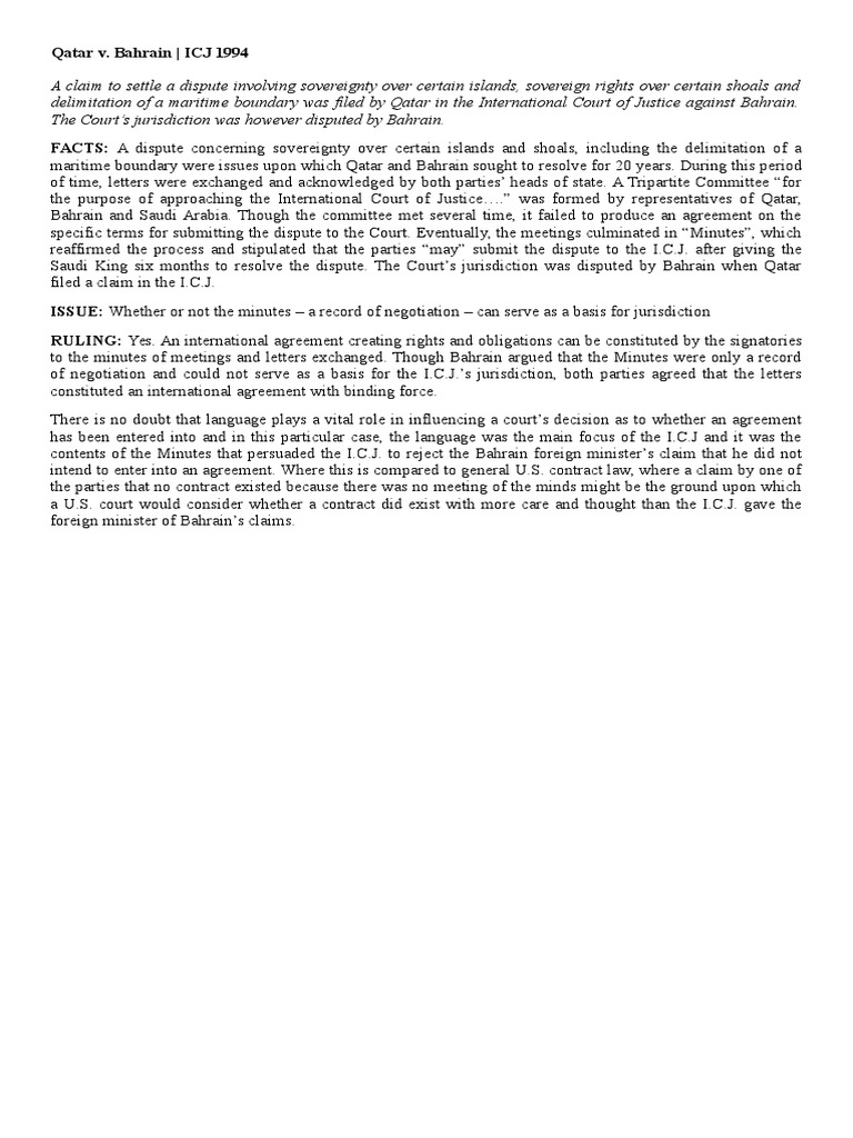 Qatar v. Bahrain | Download Free PDF | Jurisdiction | Sovereignty