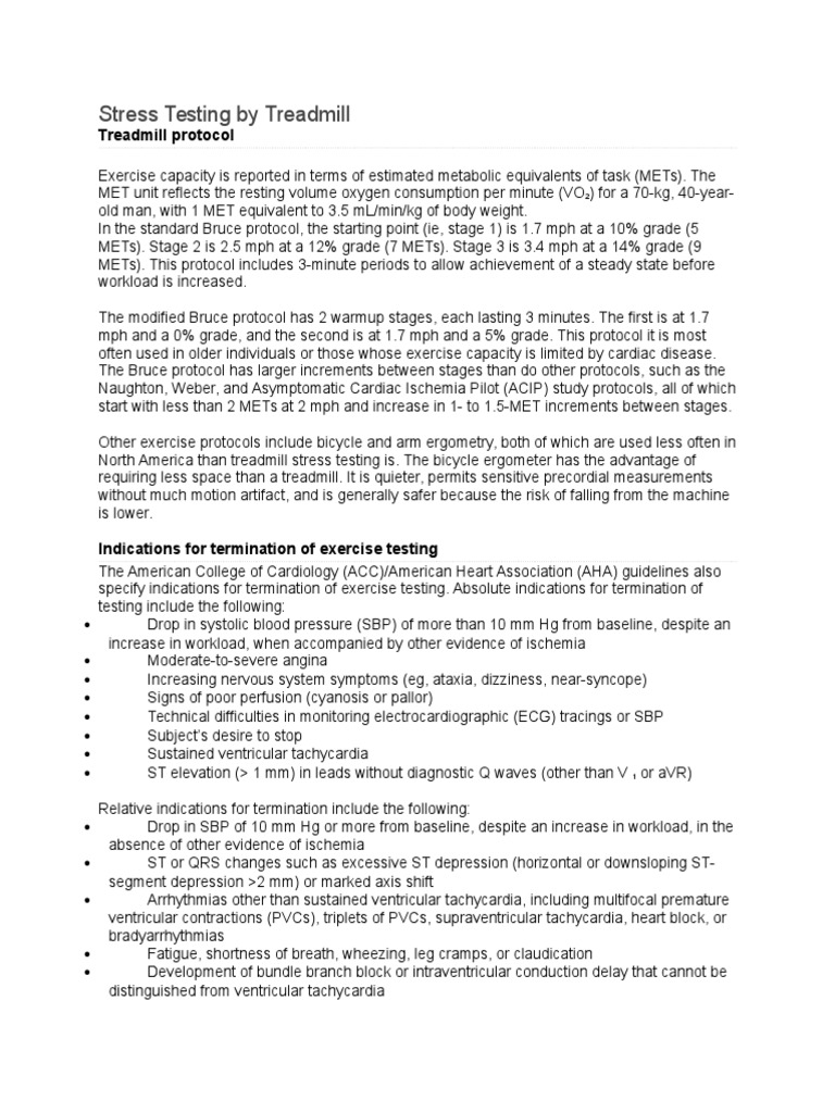 Treadmill Stress Test Protocols and METs | PDF | Angina Pectoris ...