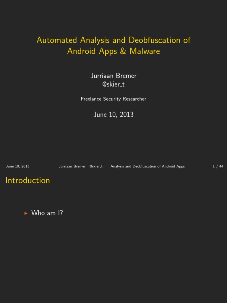 Automated Analysis and Deobfuscation of Android Apps & Malware | PDF
