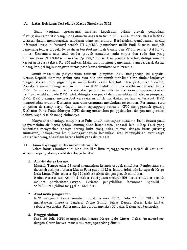 Latar Belakang Terjadinya Kasus Simulator SIM | PDF