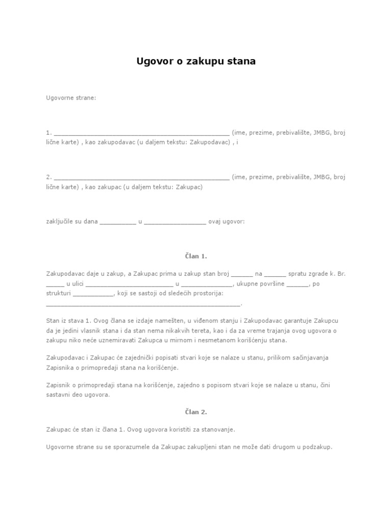 Ugovor o Zakupu Stana | PDF