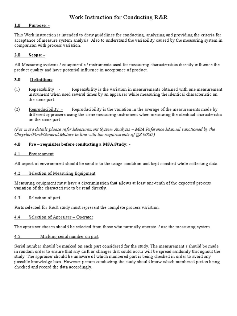 MSA Work Instruction | Download Free PDF | Sampling (Statistics ...