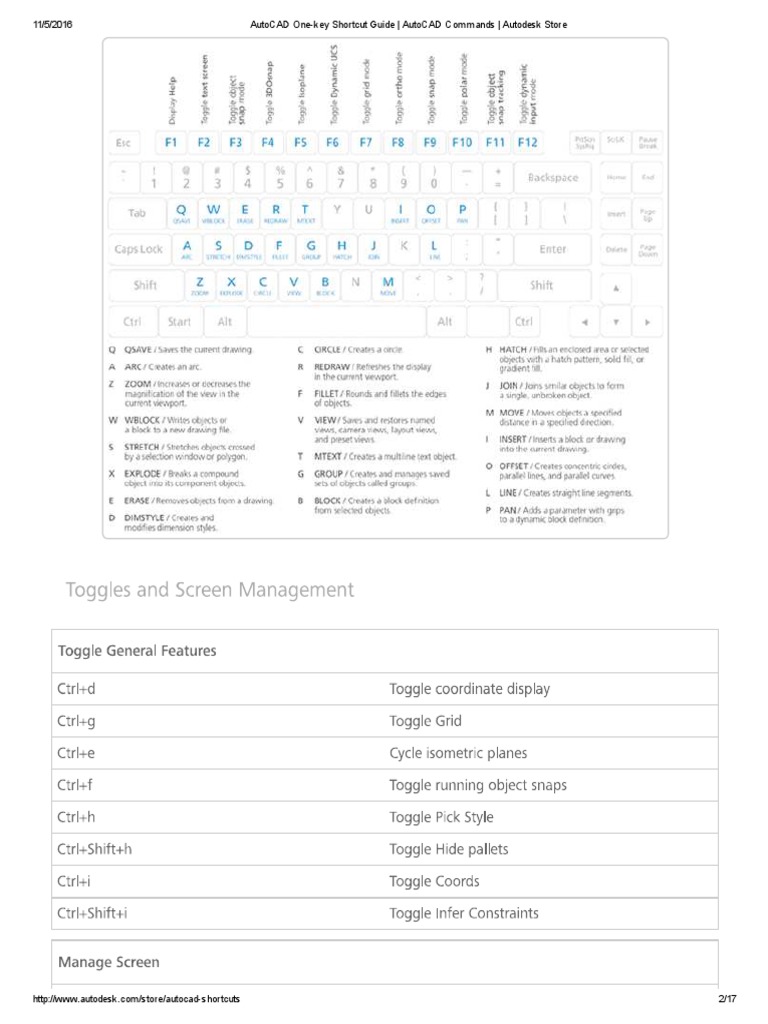 Autocad One Key Shortcut Guide Autocad Commands Autodesk Store Pdf 