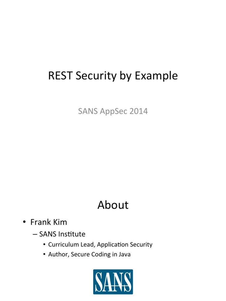 Rest Security by Example Frank Kim | PDF | Http Cookie | Hypertext Transfer Protocol