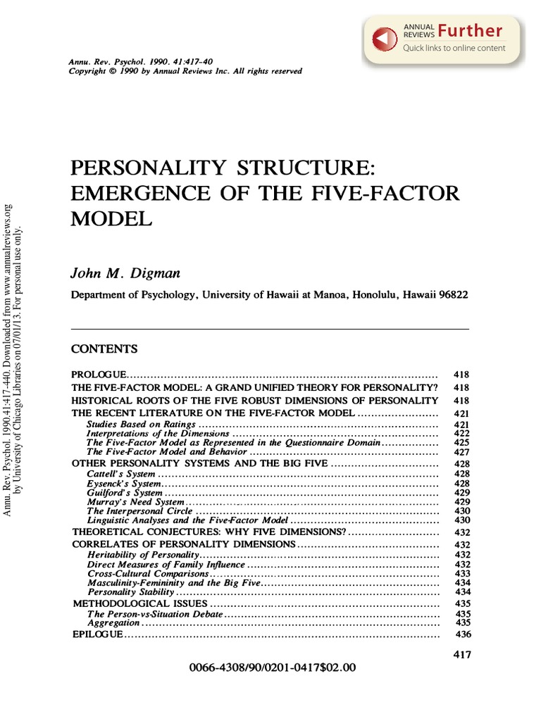 Digman On Five Factor Model PDF | PDF | Extraversion And Introversion ...