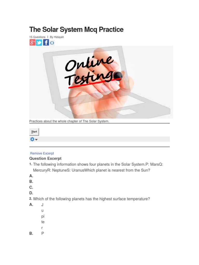 The Solar System MCQ Practice | PDF