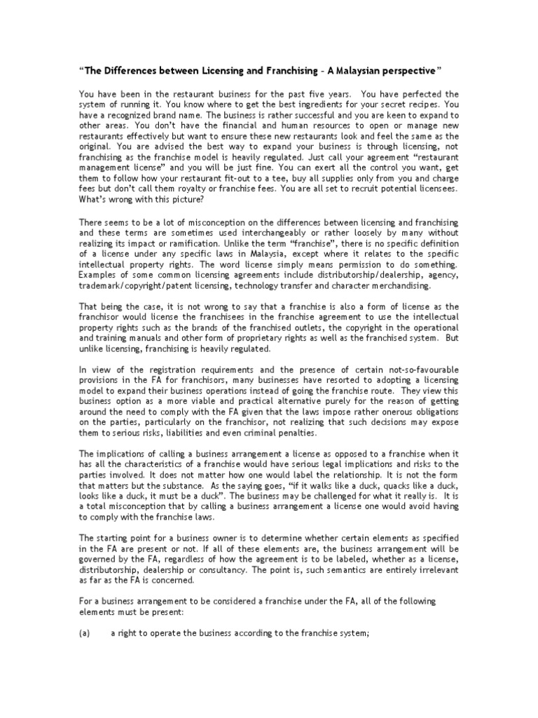 The Differences Between Licensing and Franchising | PDF | Franchising ...