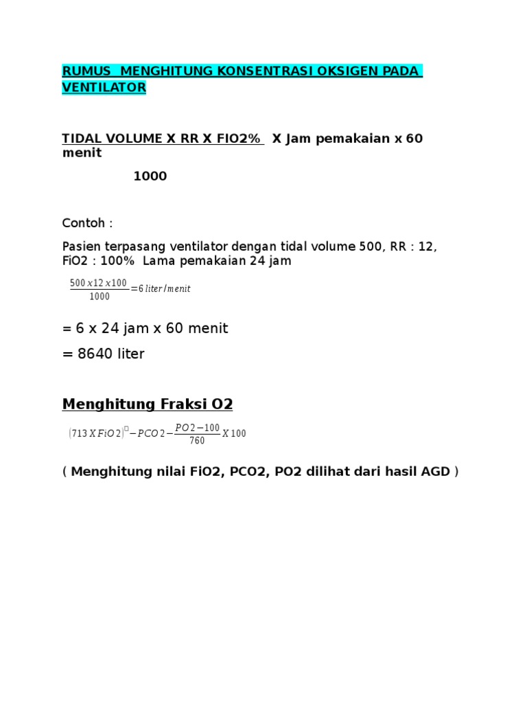 Rumus Menghitung Konsentrasi Oksigen Pada Ventilator | PDF